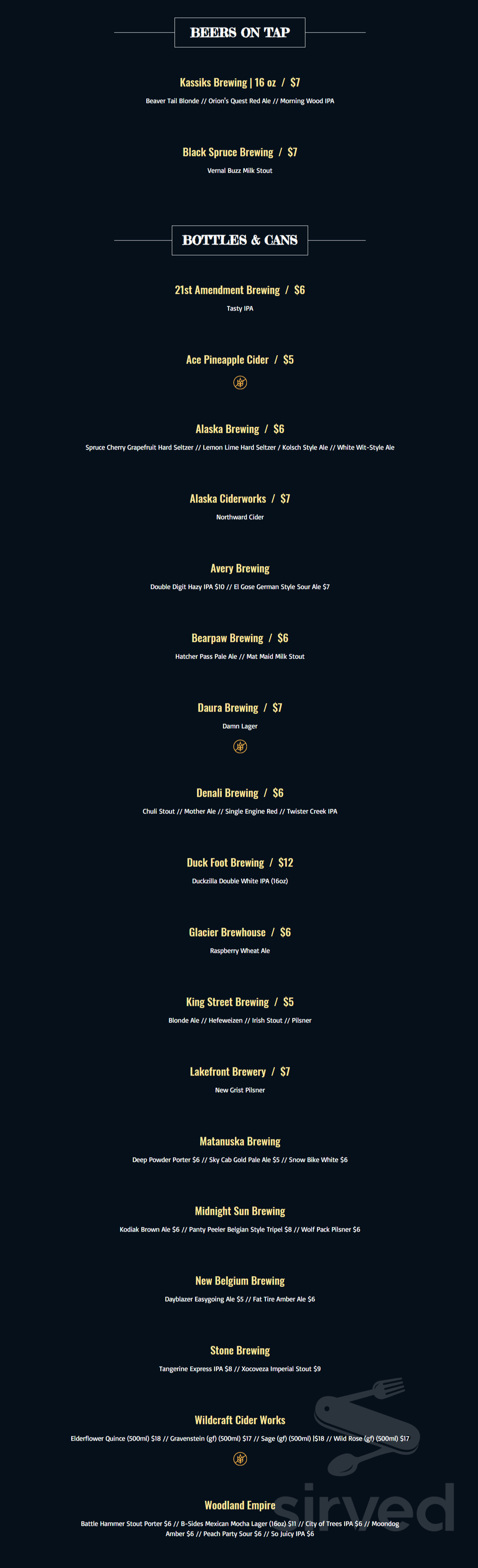 The Library Bar & Bites menu in Fairbanks, Alaska, USA