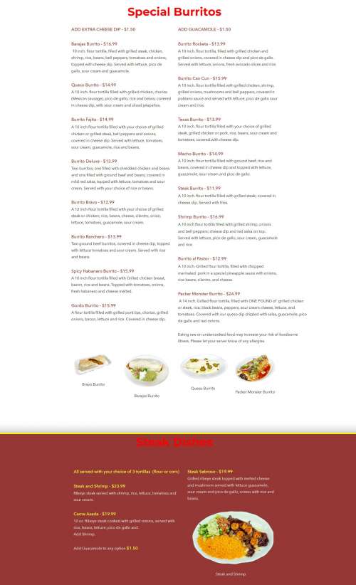 Mexico Lindo menu in Green Bay, Wisconsin, USA