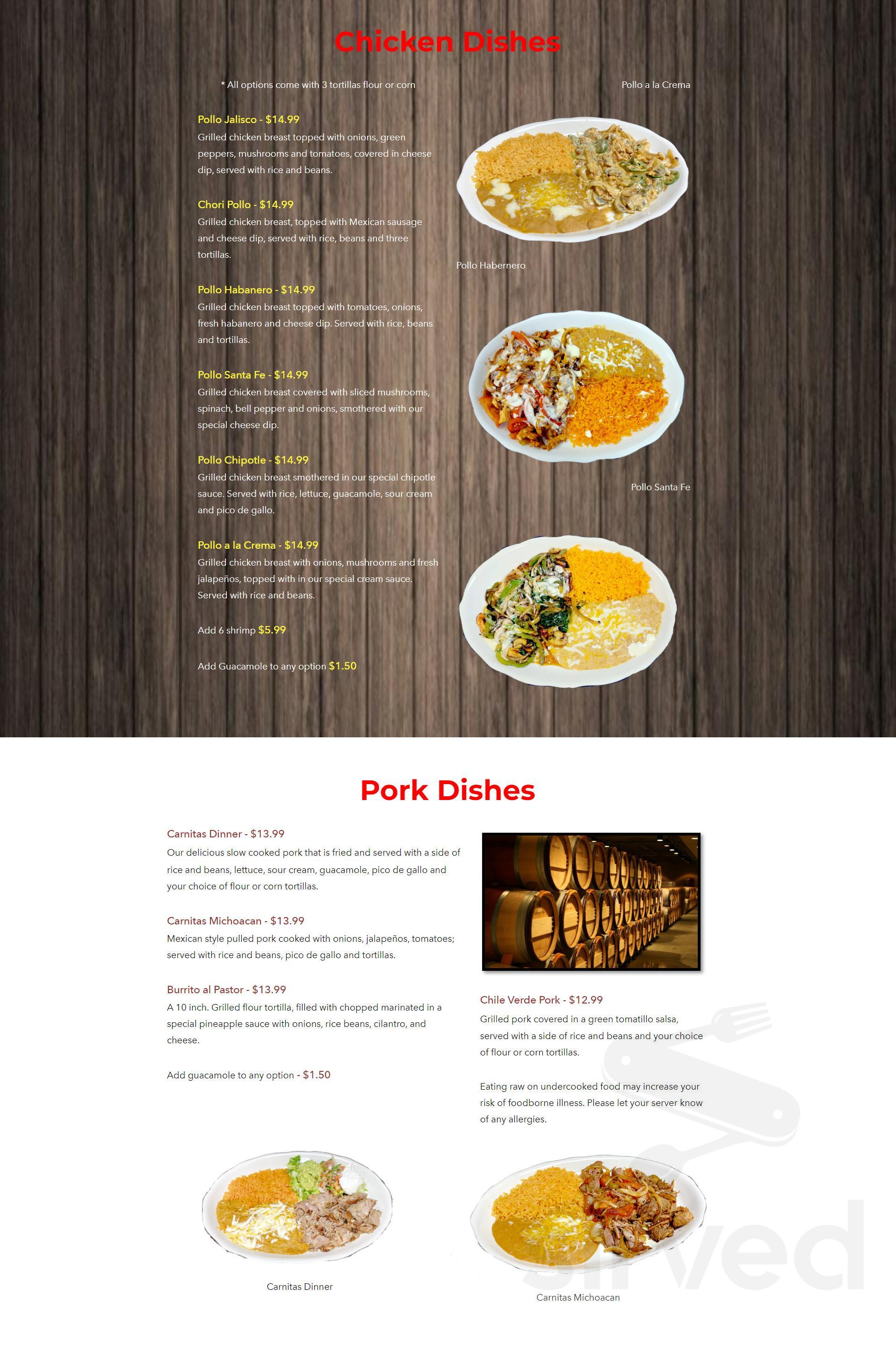 Mexico Lindo menu in Green Bay, Wisconsin, USA