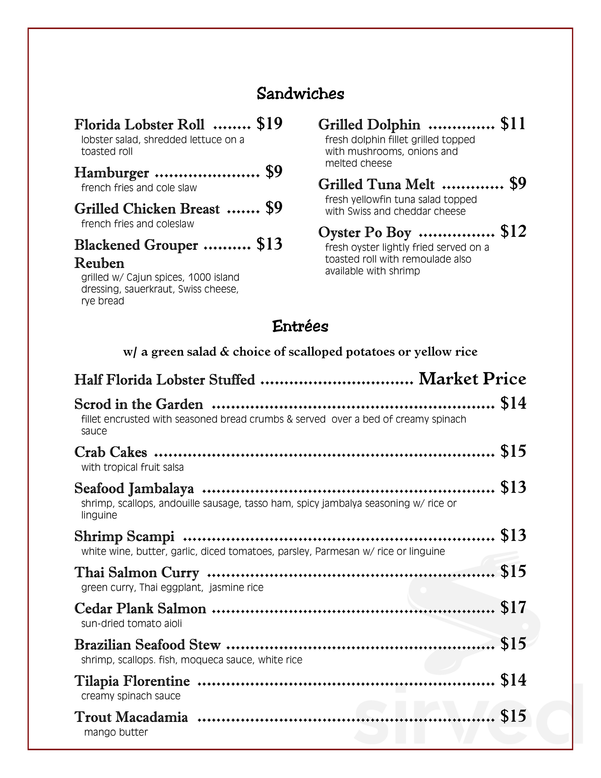 Captains Tavern Seafood Market menu in Miami, Florida, USA