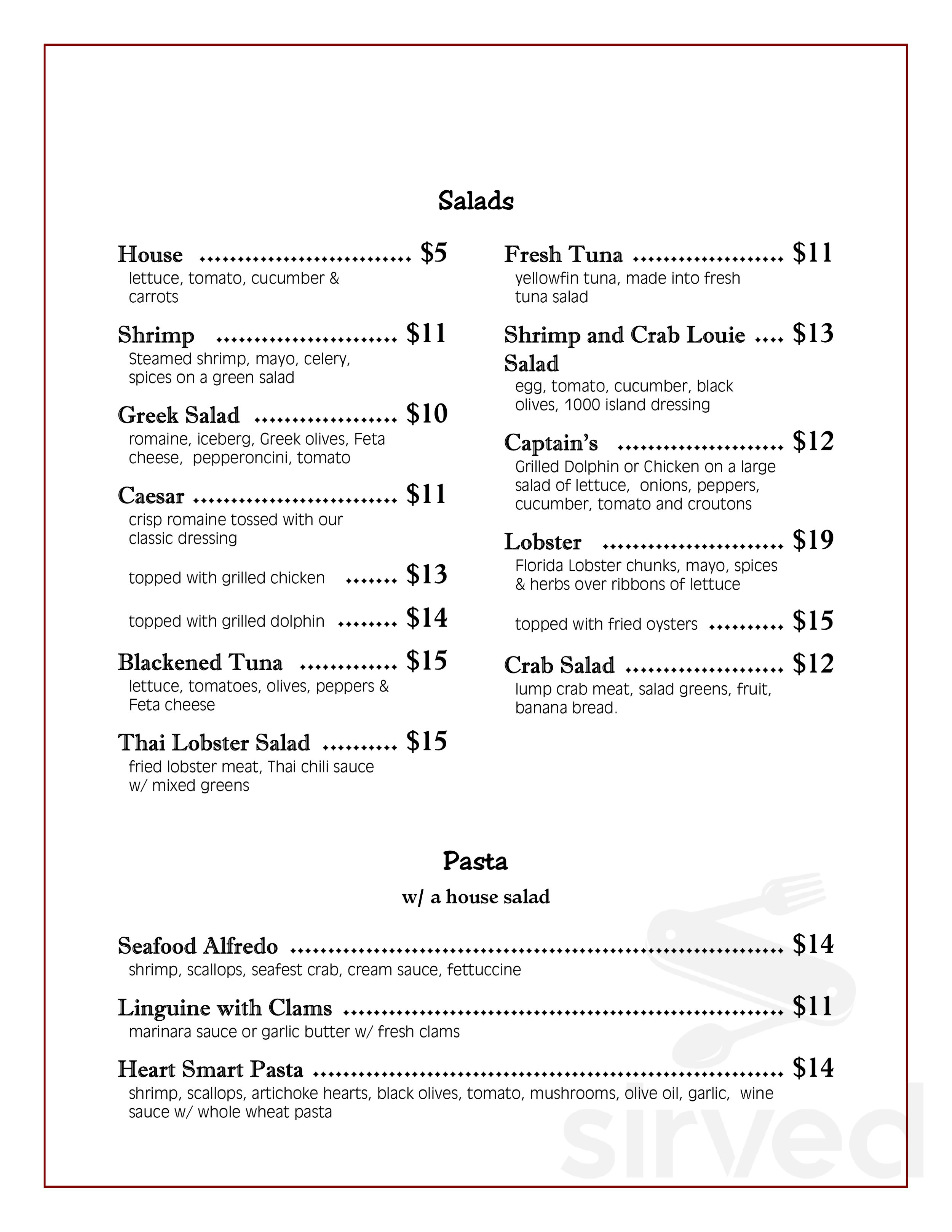 Captains Tavern Seafood Market menu in Miami, Florida, USA