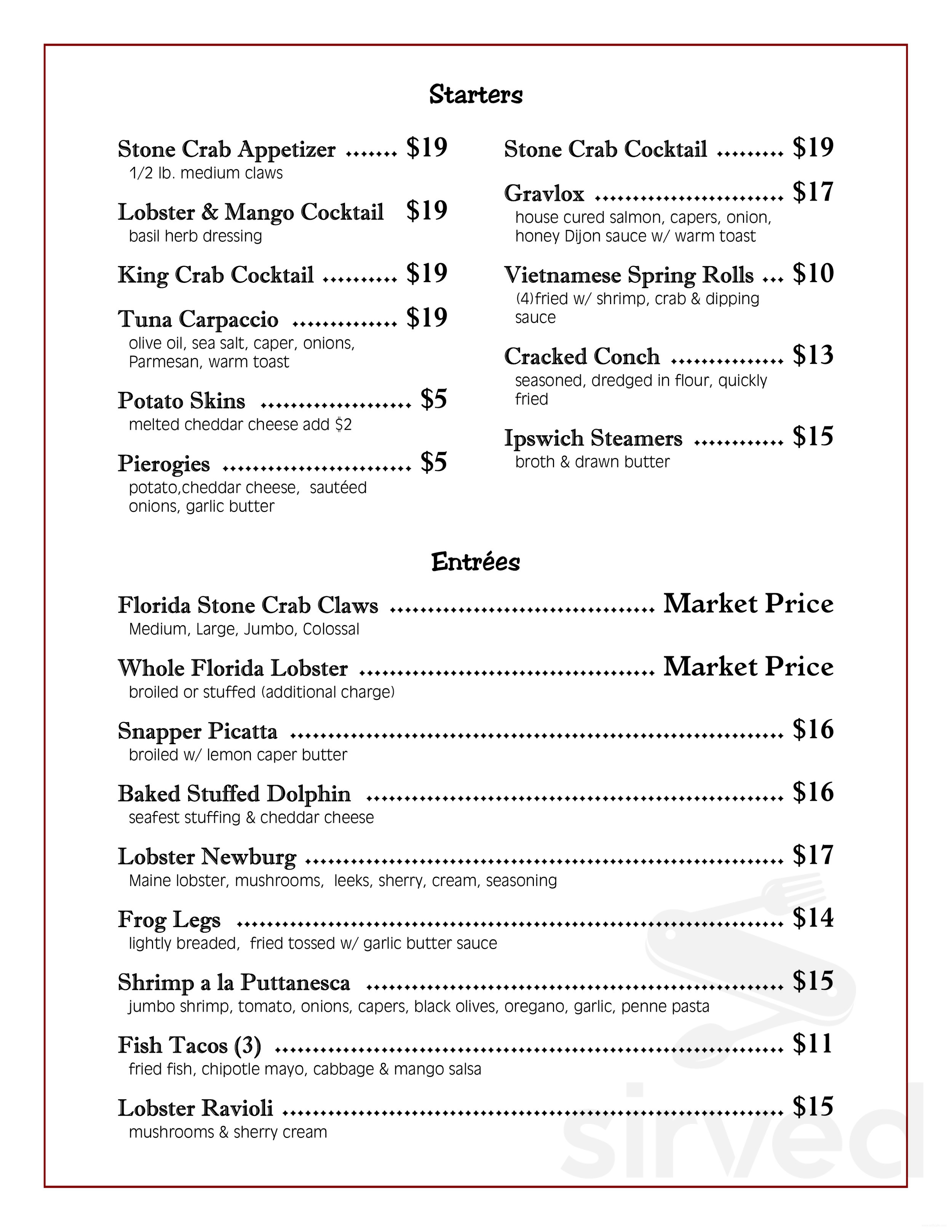 Captains Tavern Seafood Market menu in Miami, Florida, USA