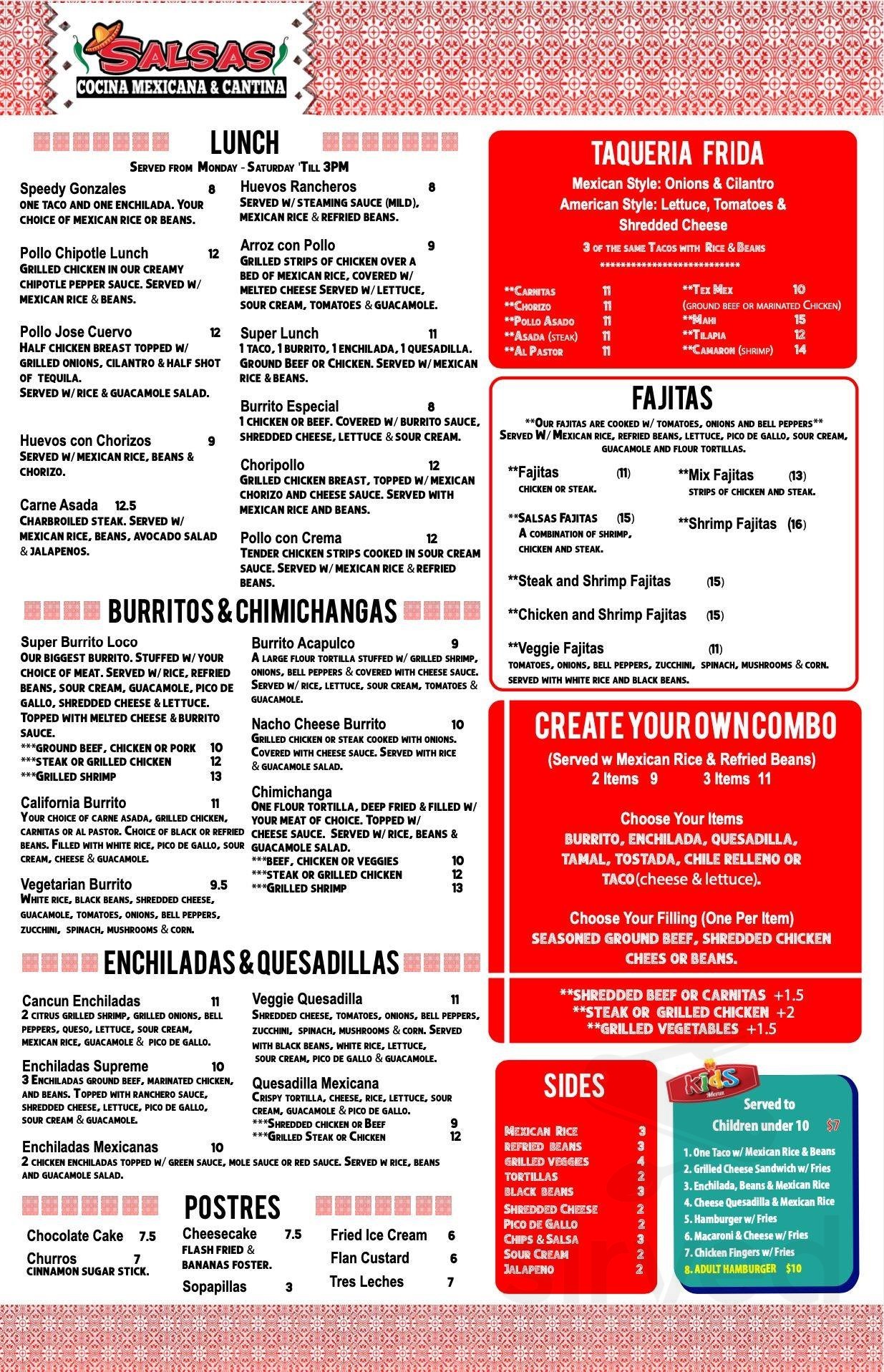 Menu for Salsas Cocina Mexicana & Cantina in Middleburg, FL | Sirved