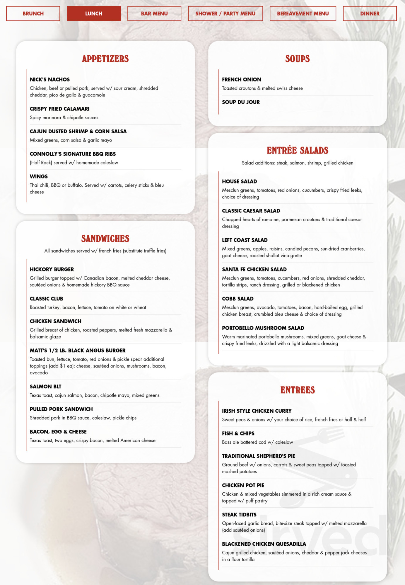 Connolly's Corner menu in Queens, New York, USA