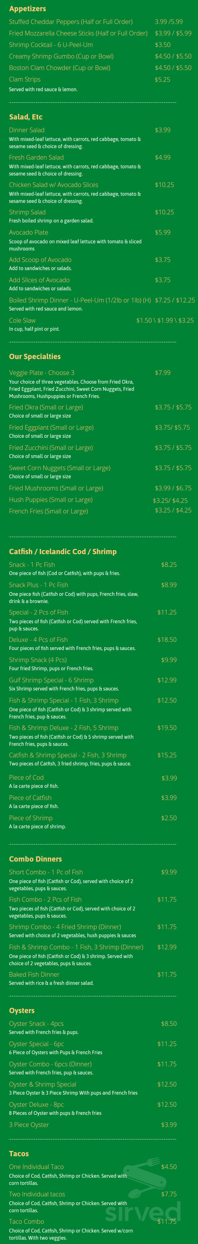 Menu for Zeke's Fish n Chips in Fort Worth, TX | Sirved