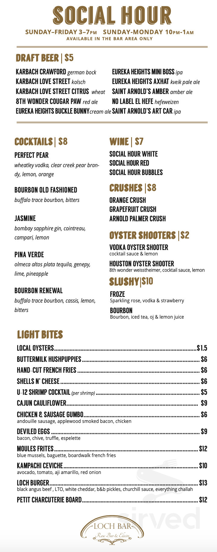 Loch Bar Menu In Houston Texas USA Loch Bar Menu In Houston Texas USA