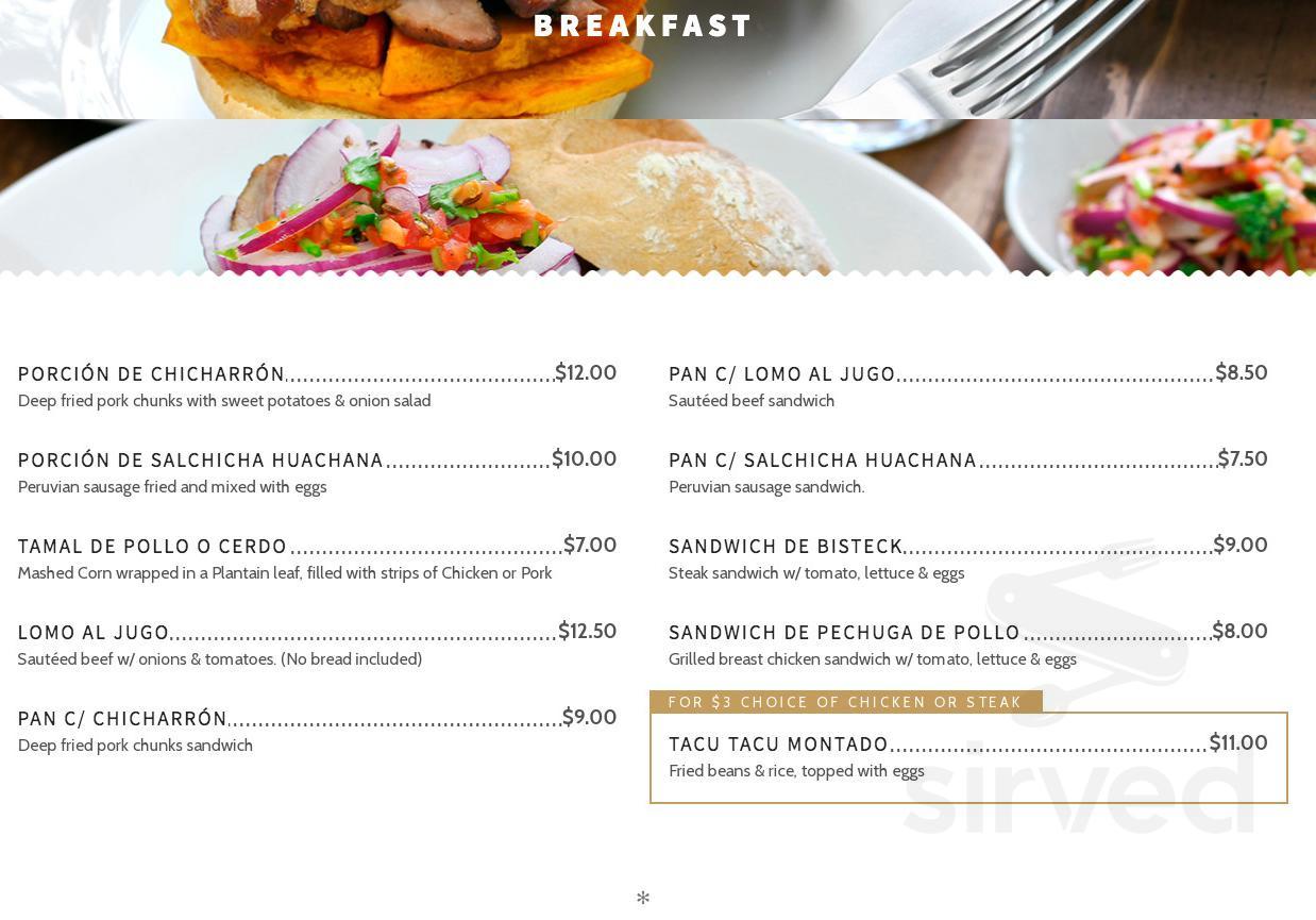 Sabor Peruano Restaurant menu in Rahway, New Jersey, USA