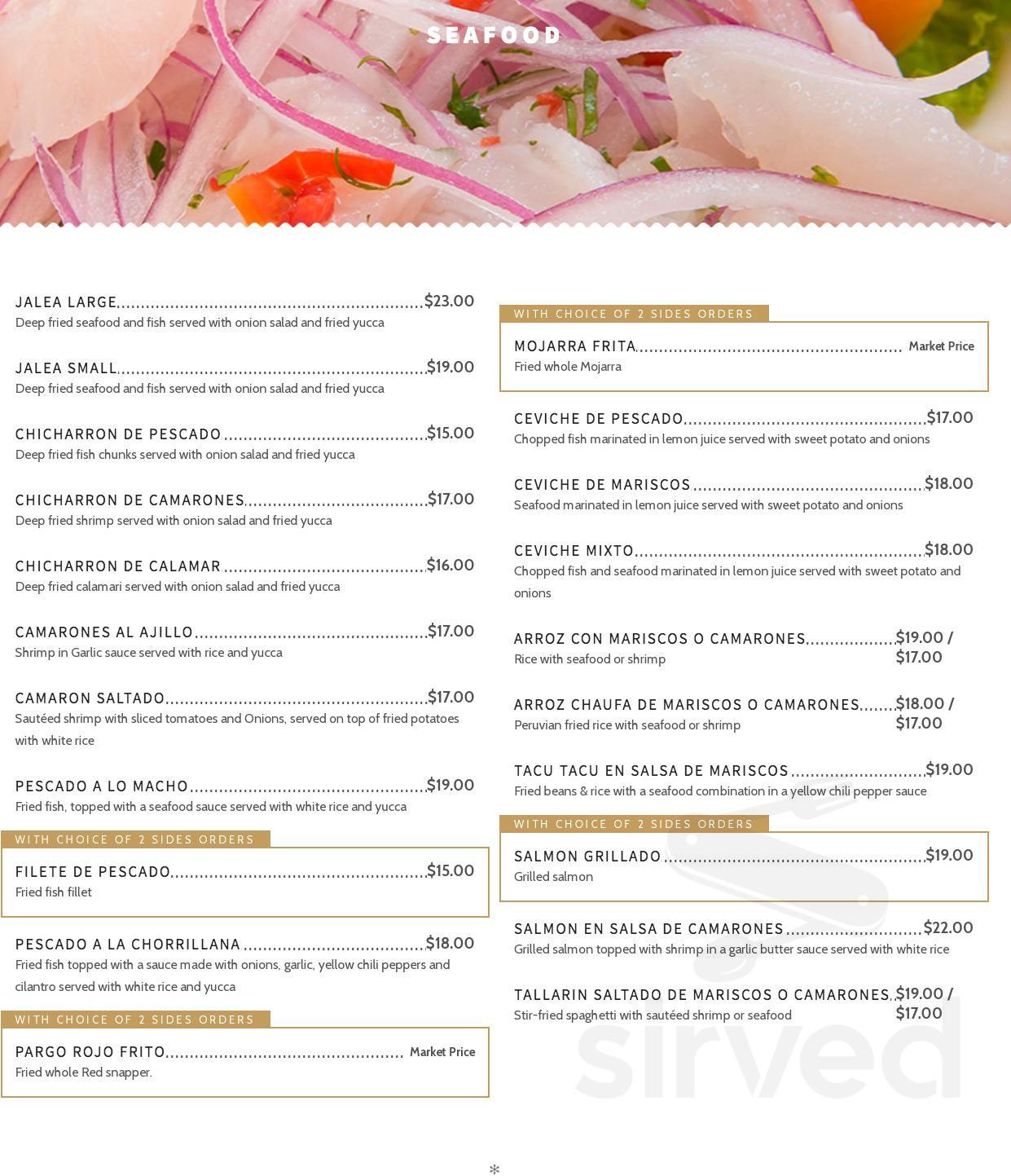Sabor Peruano Restaurant menu in Rahway, New Jersey, USA