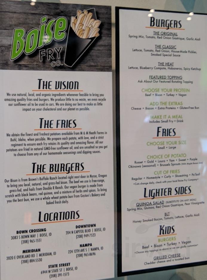 Menu for Boise Fry Company in Meridian, ID | Sirved