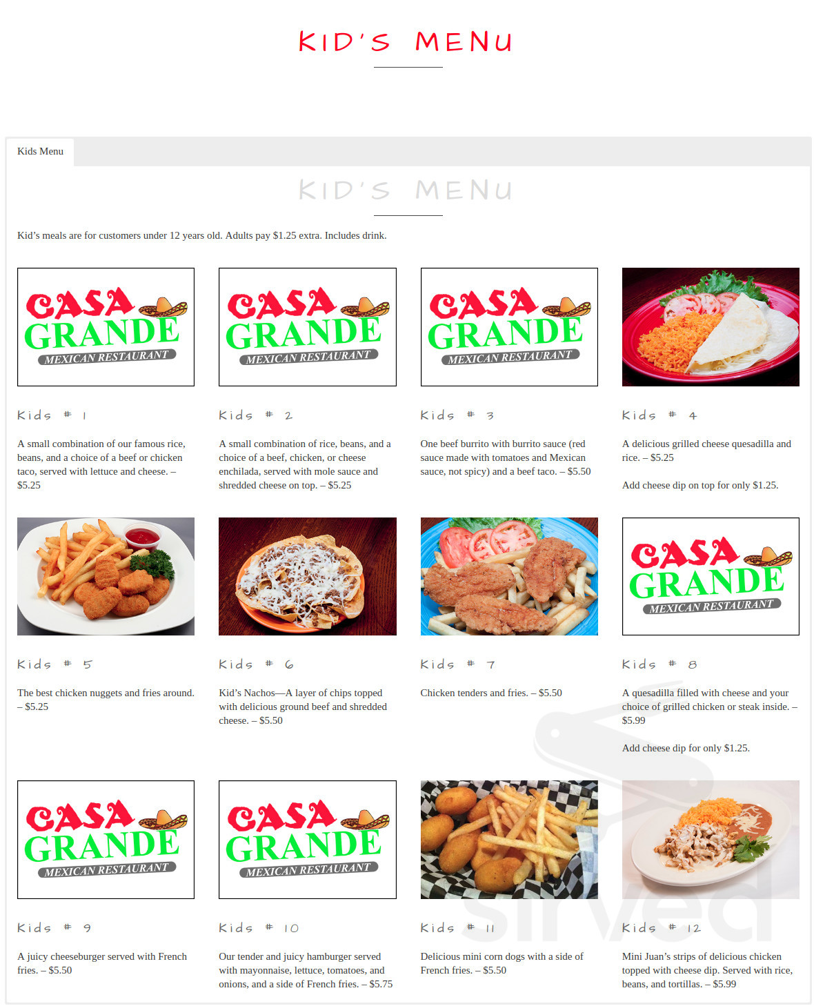 Casa Grande (South Point) menu in South Point, Ohio, USA