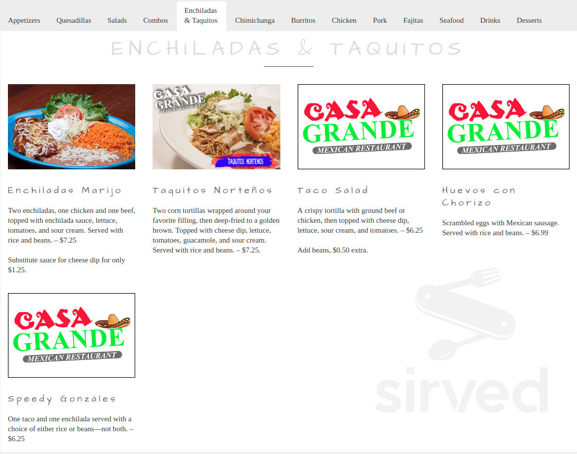 Casa Grande (South Point) menu in South Point, Ohio, USA