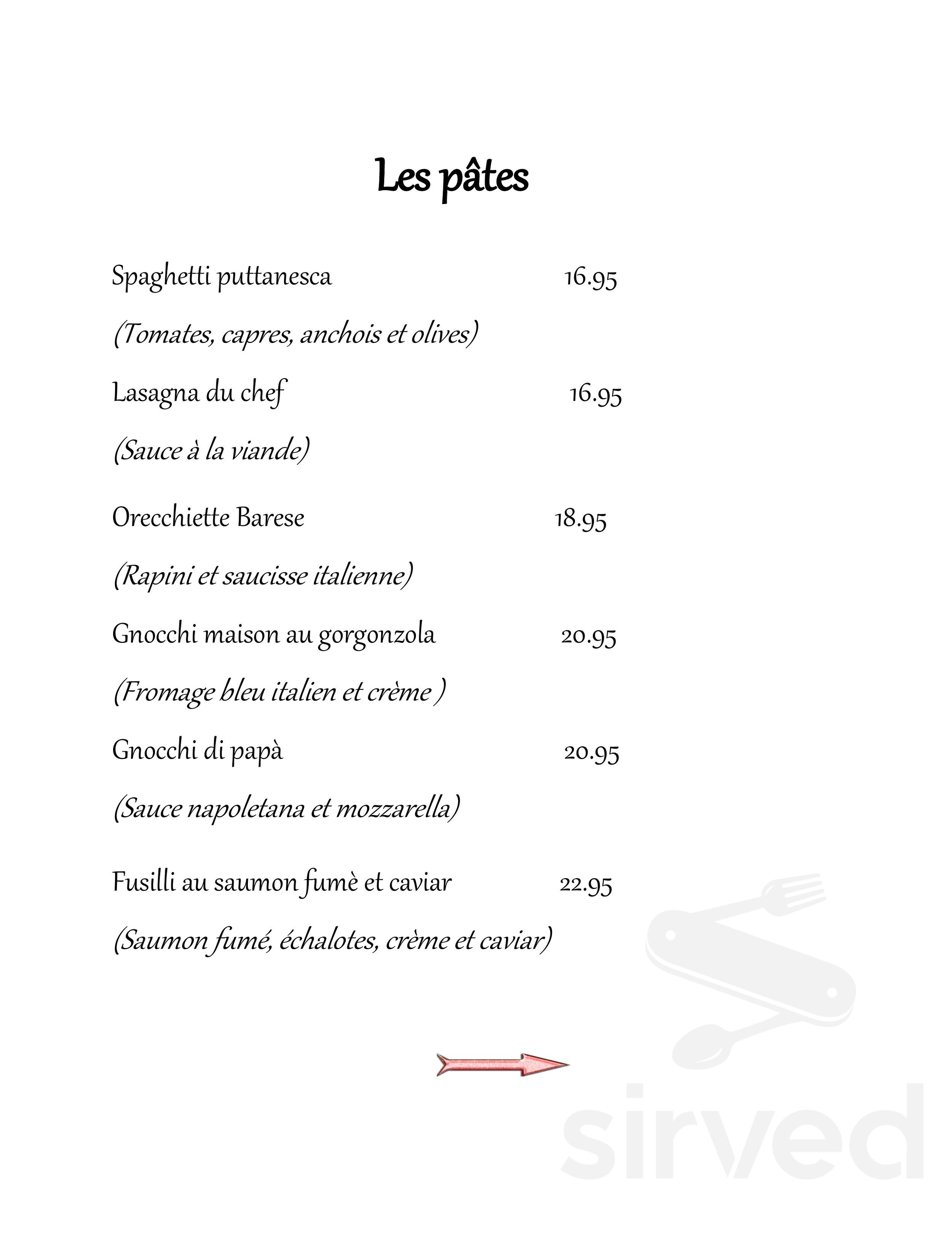 Menu - Laval QC's Trattoria Romantica | Sirved