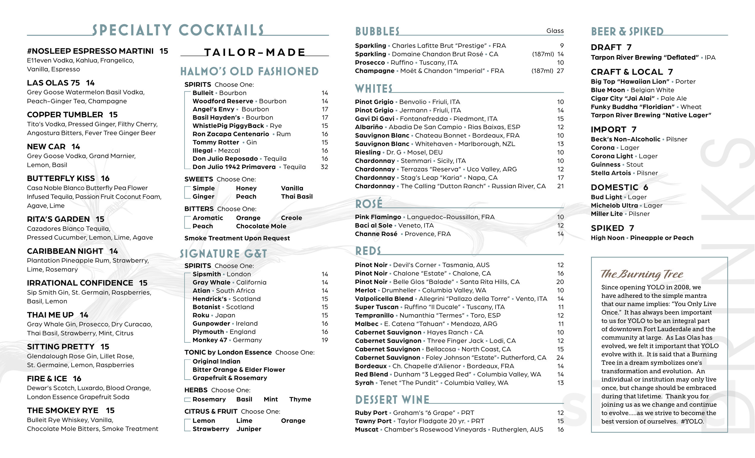 YOLO Restaurant menu in Fort Lauderdale, Florida, USA