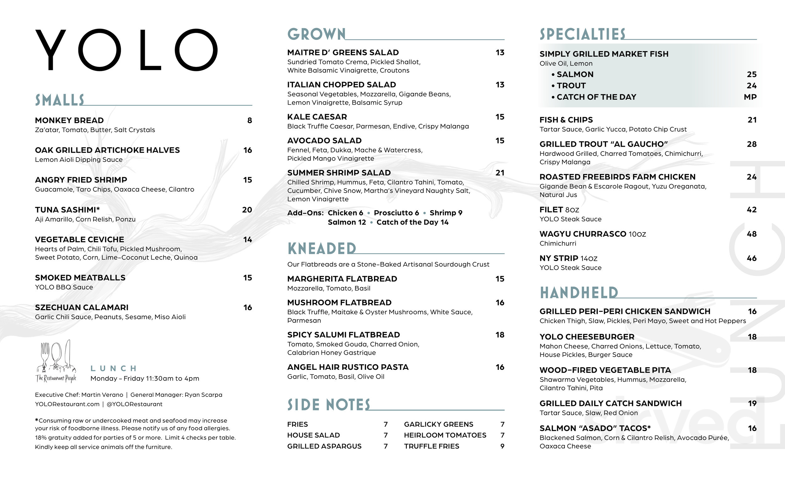 YOLO Restaurant menu in Fort Lauderdale, Florida, USA
