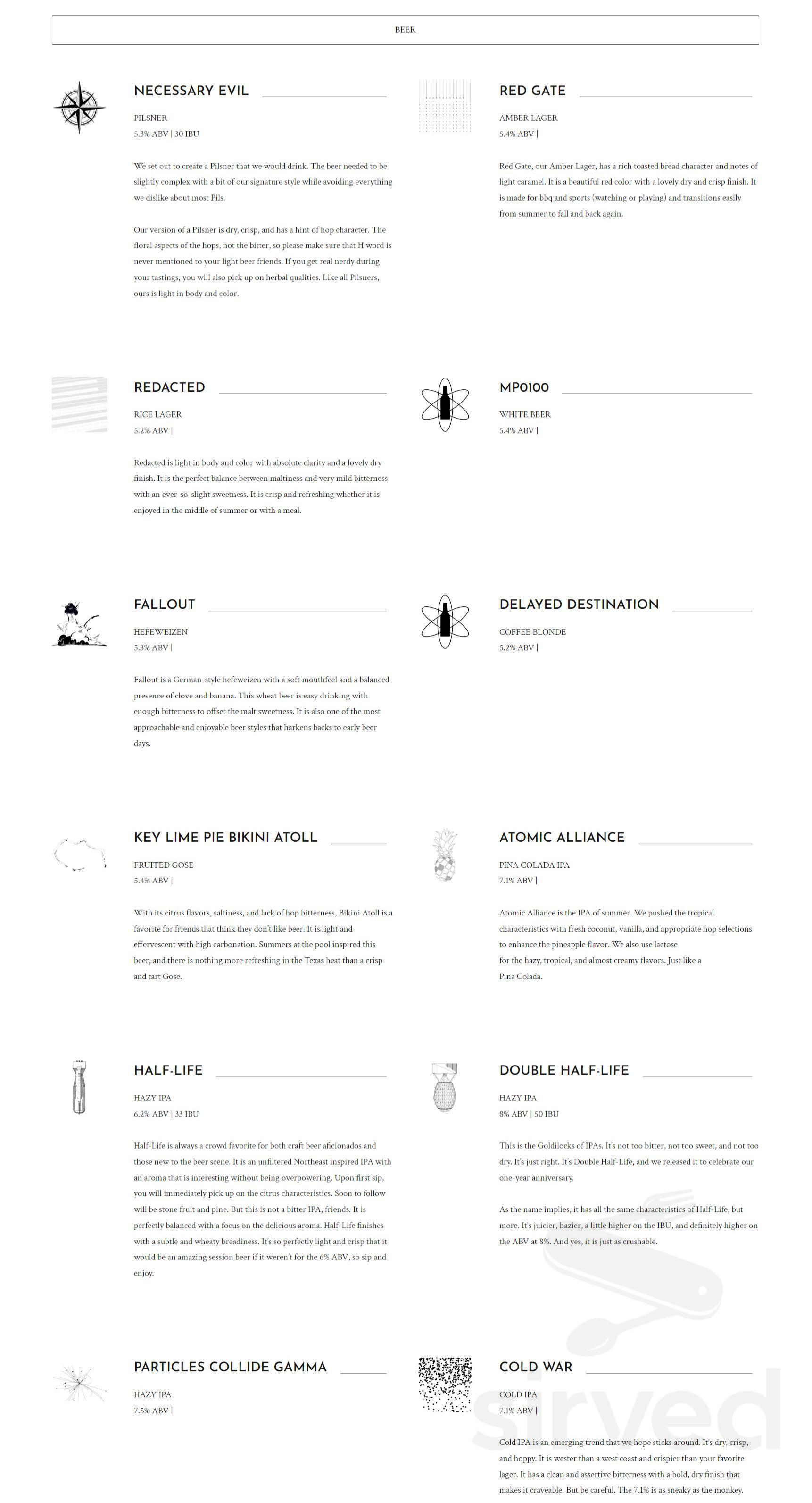 Manhattan Project Beer Co. menus in Dallas, Texas, United States