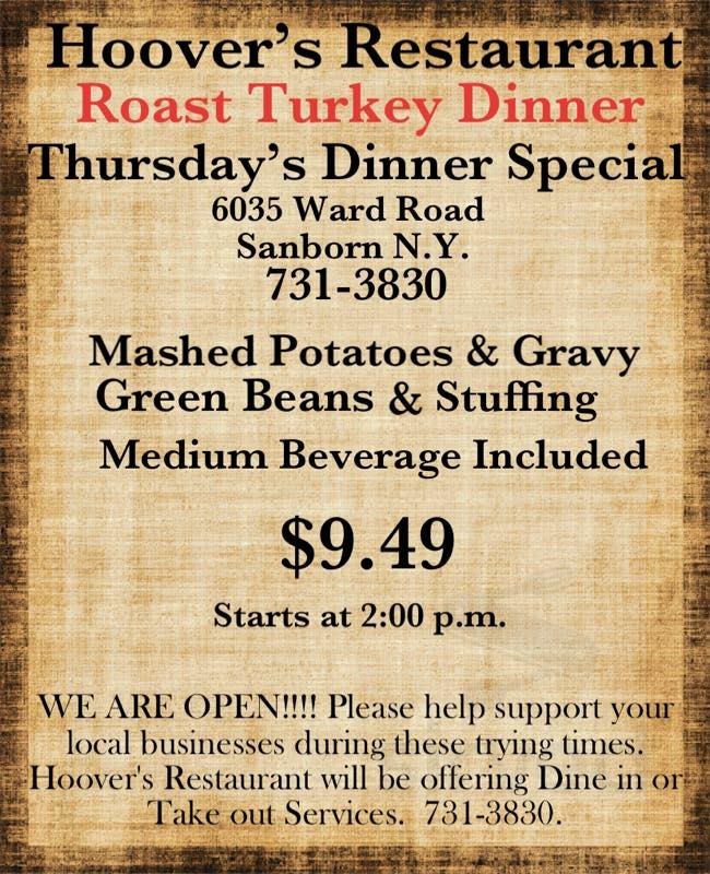 Menu for Hoover's Restaurant in Sanborn, NY | Sirved