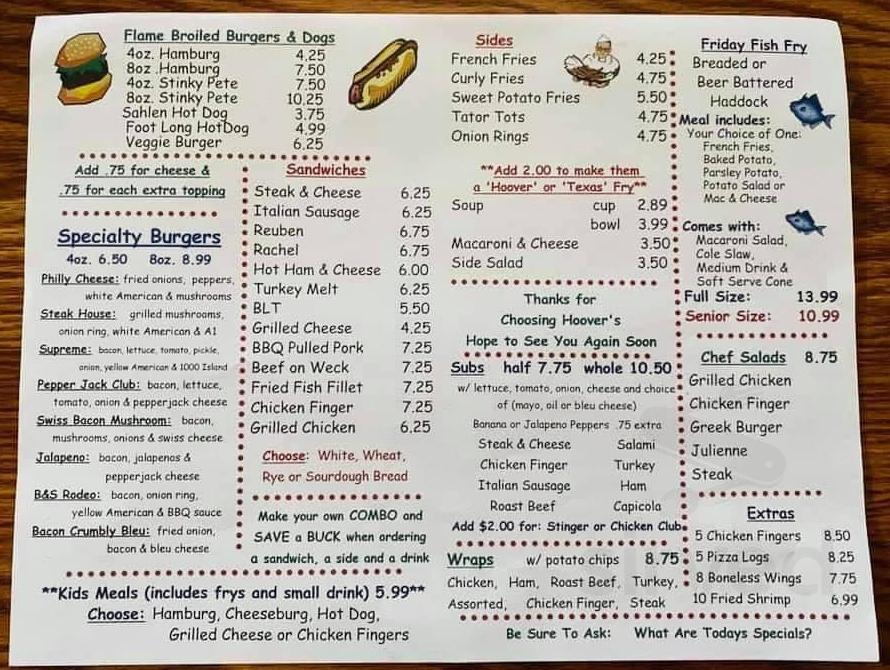 Hoover's Restaurant menu in Sanborn, New York, USA