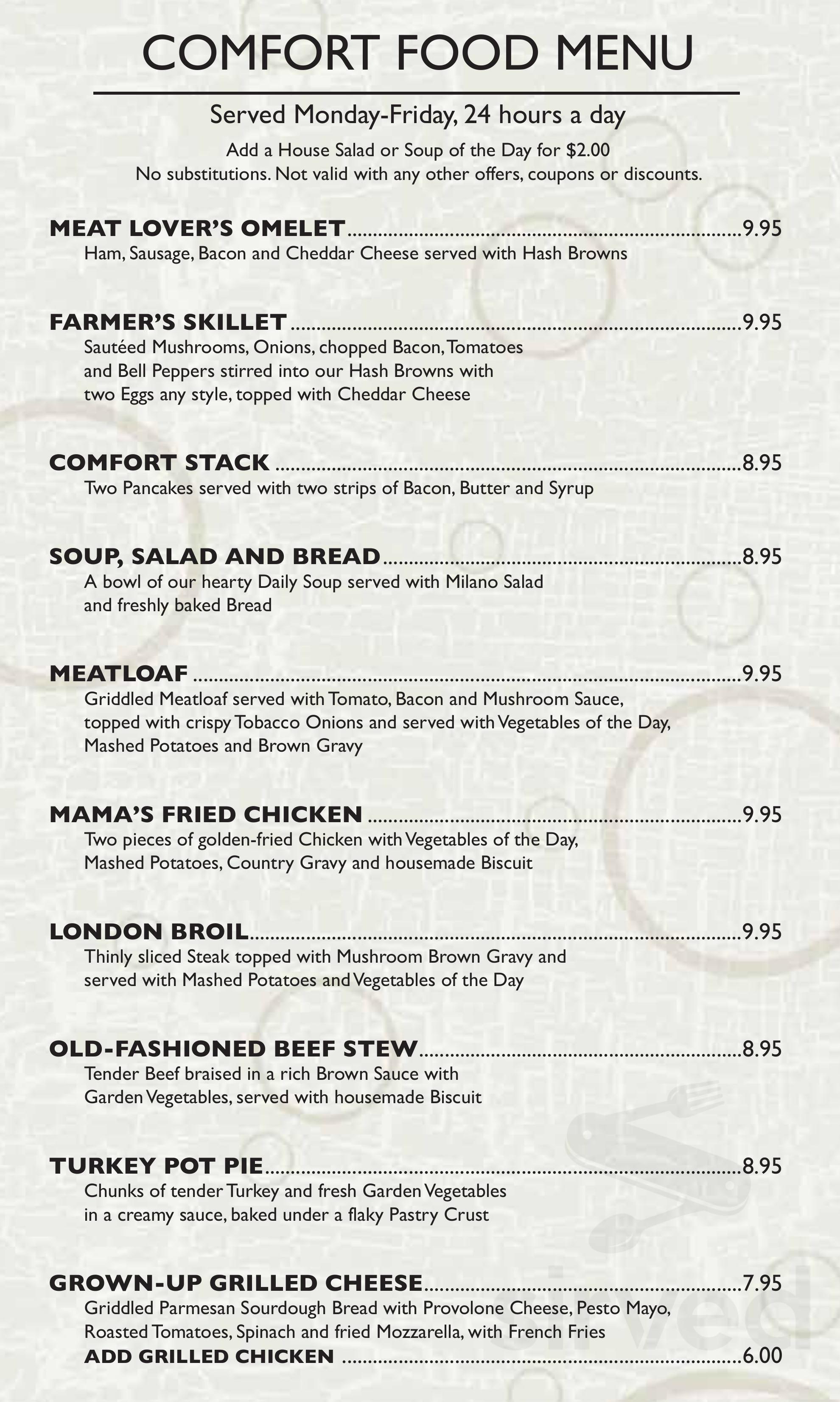 Café Milano menu in Reno, Nevada, USA Café Milano menu in Reno, Nevada, USA