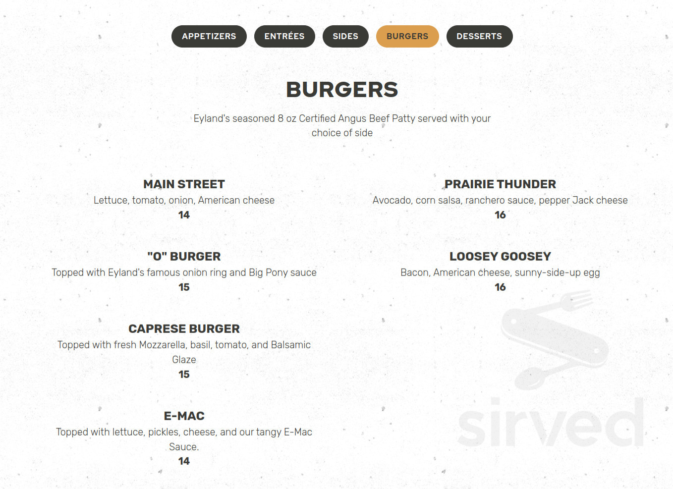 Eyland's menu in Massena, New York, USA