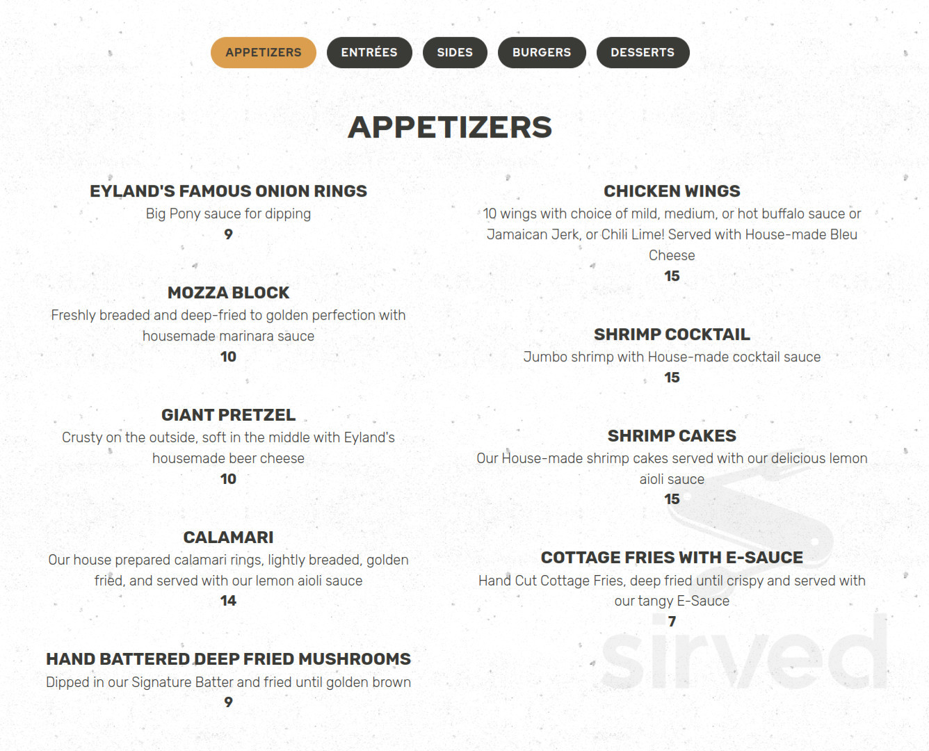 Eyland's menu in Massena, New York, USA
