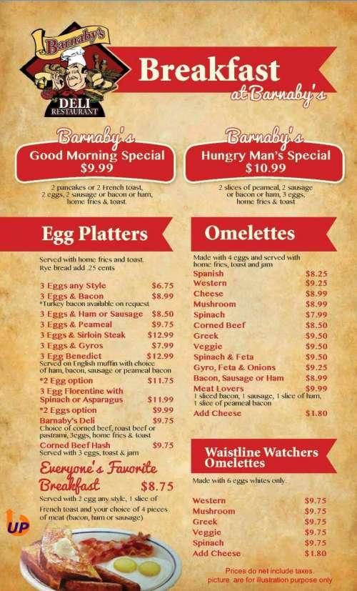 Barnaby's menu in Courtice, Ontario, Canada