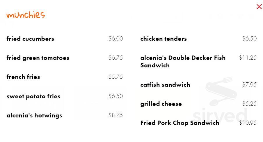 Alcenia's menu in Memphis, Tennessee, USA