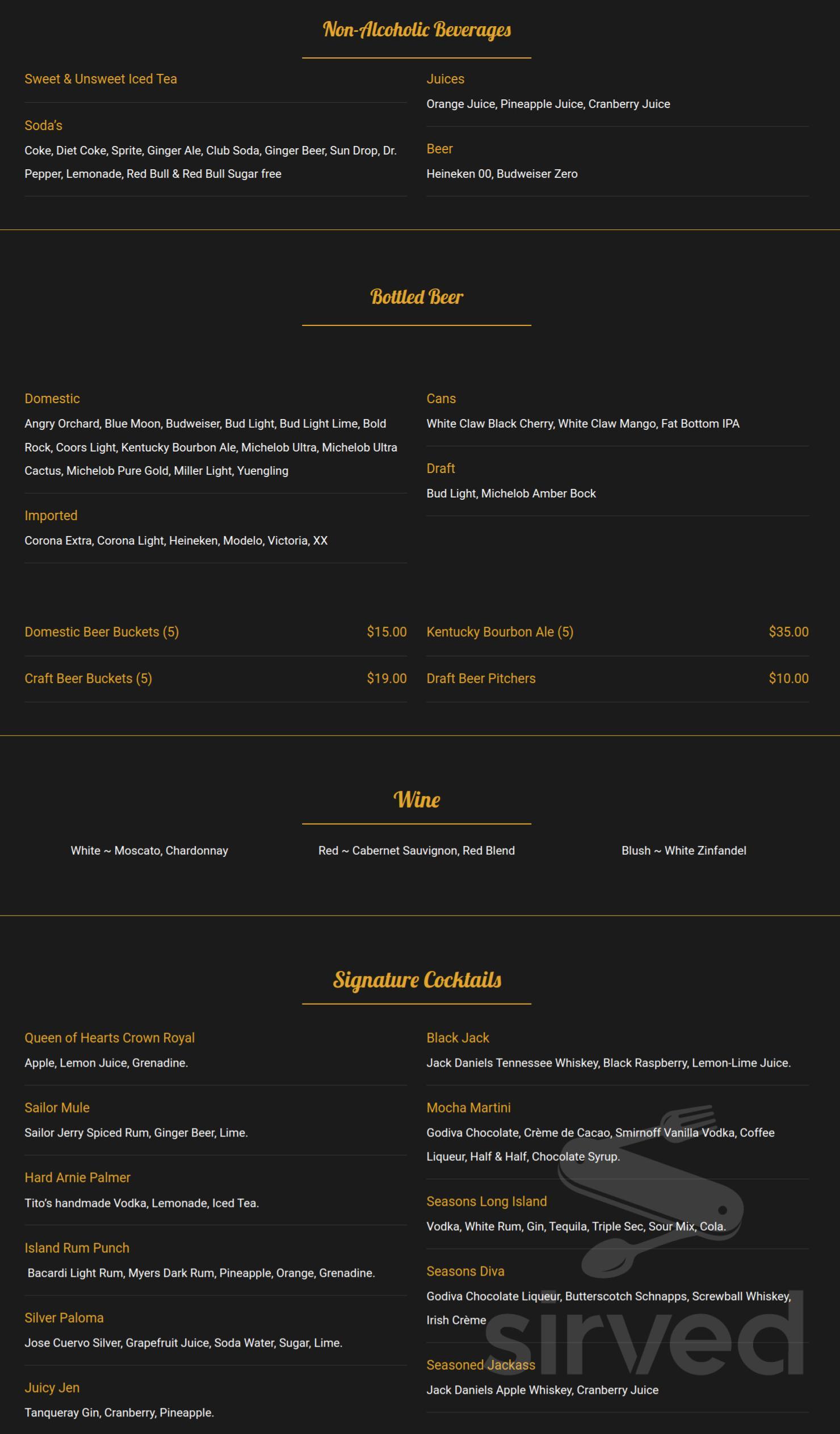 Seasons of Murfreesboro Restaurant & Lounge menu in Murfreesboro ...