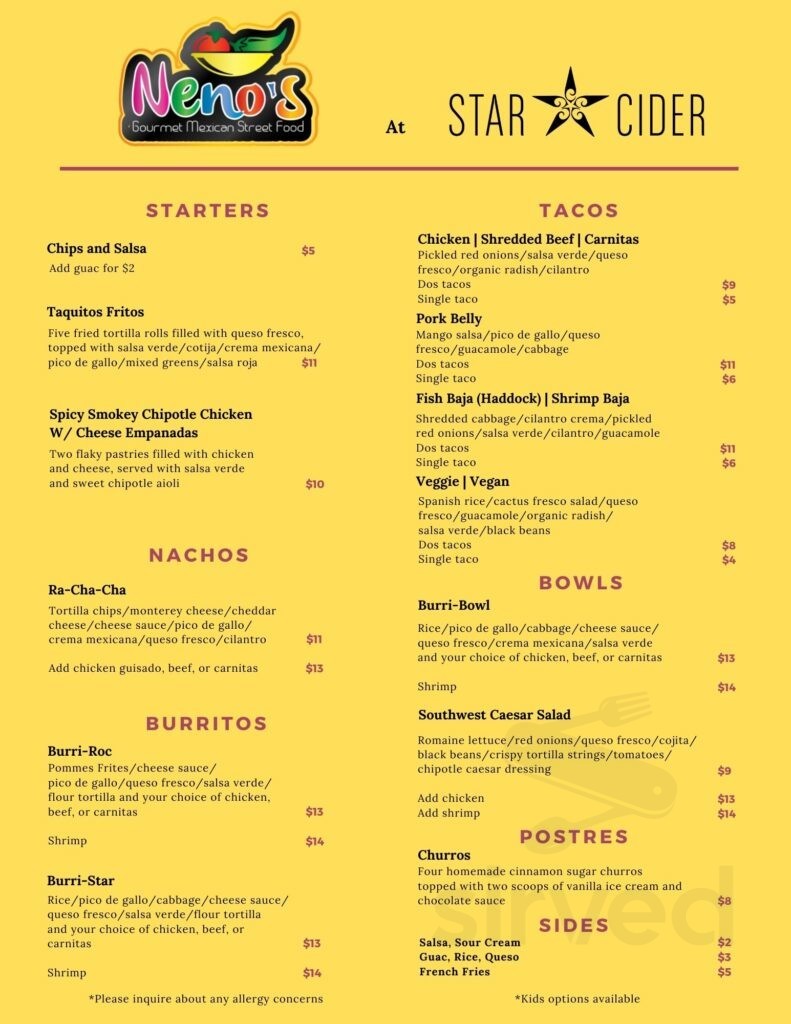 Neno's Mexican Food- Canandaigua menu in Canandaigua, New York, USA