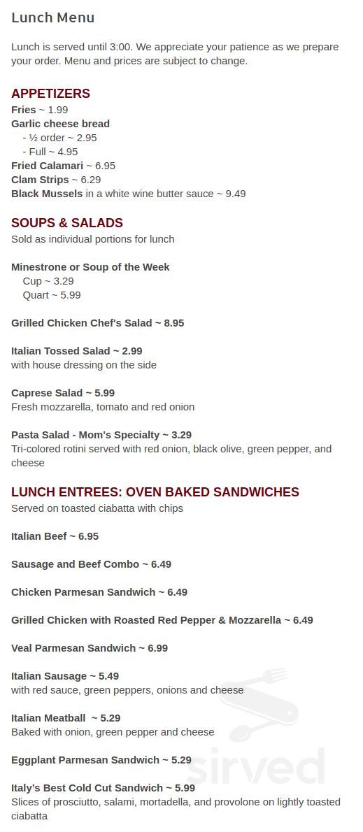 Menu for Scartozzi's Trattoria in Michigan City, IN | Sirved