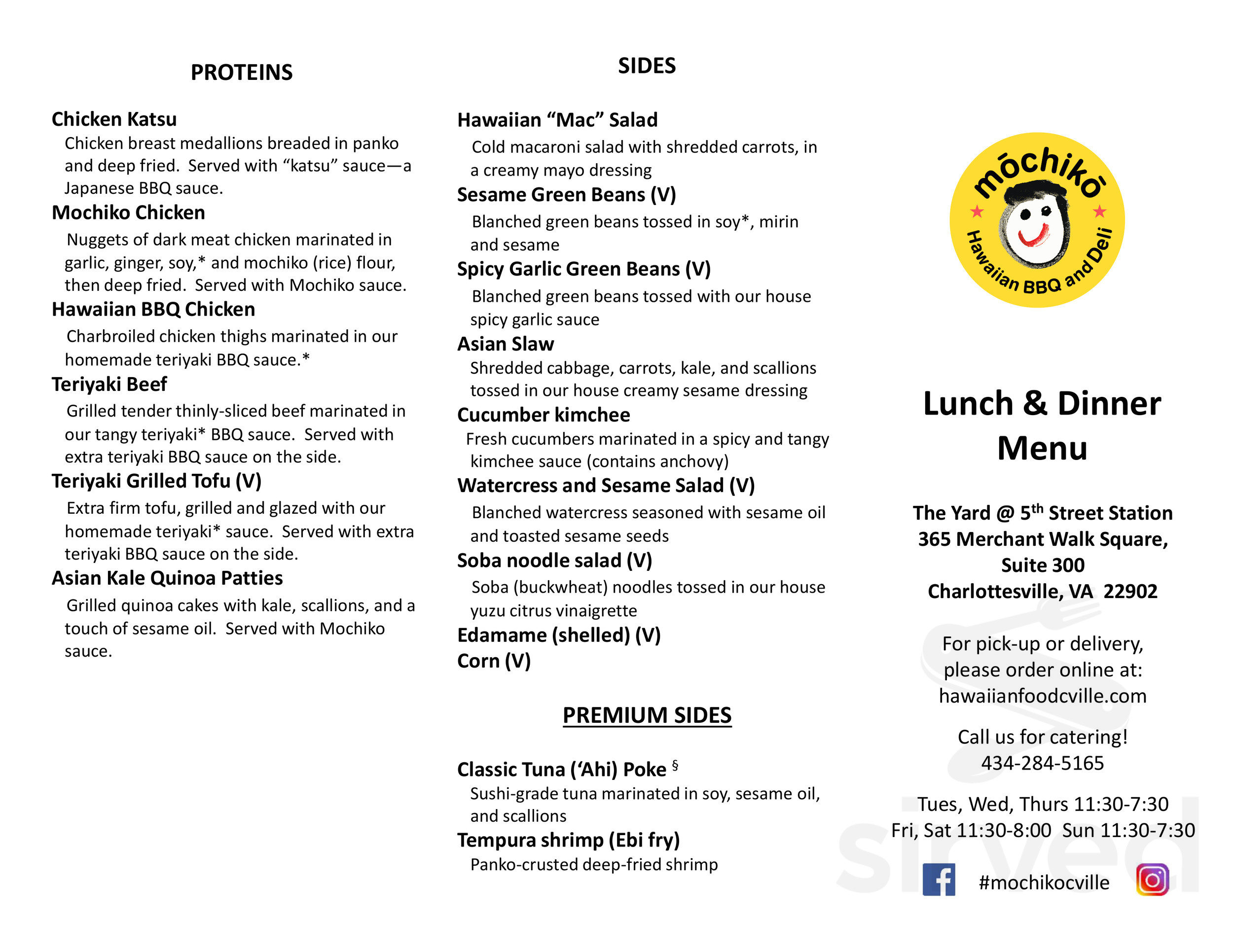 Mochiko menu in Charlottesville, Virginia, USA