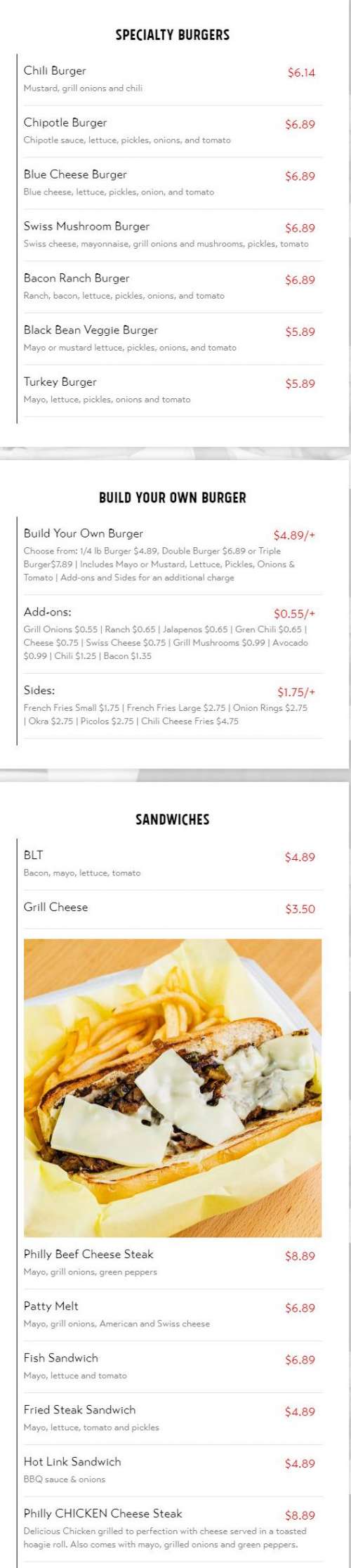 Take Out Burgers menu in Duncanville, Texas, USA