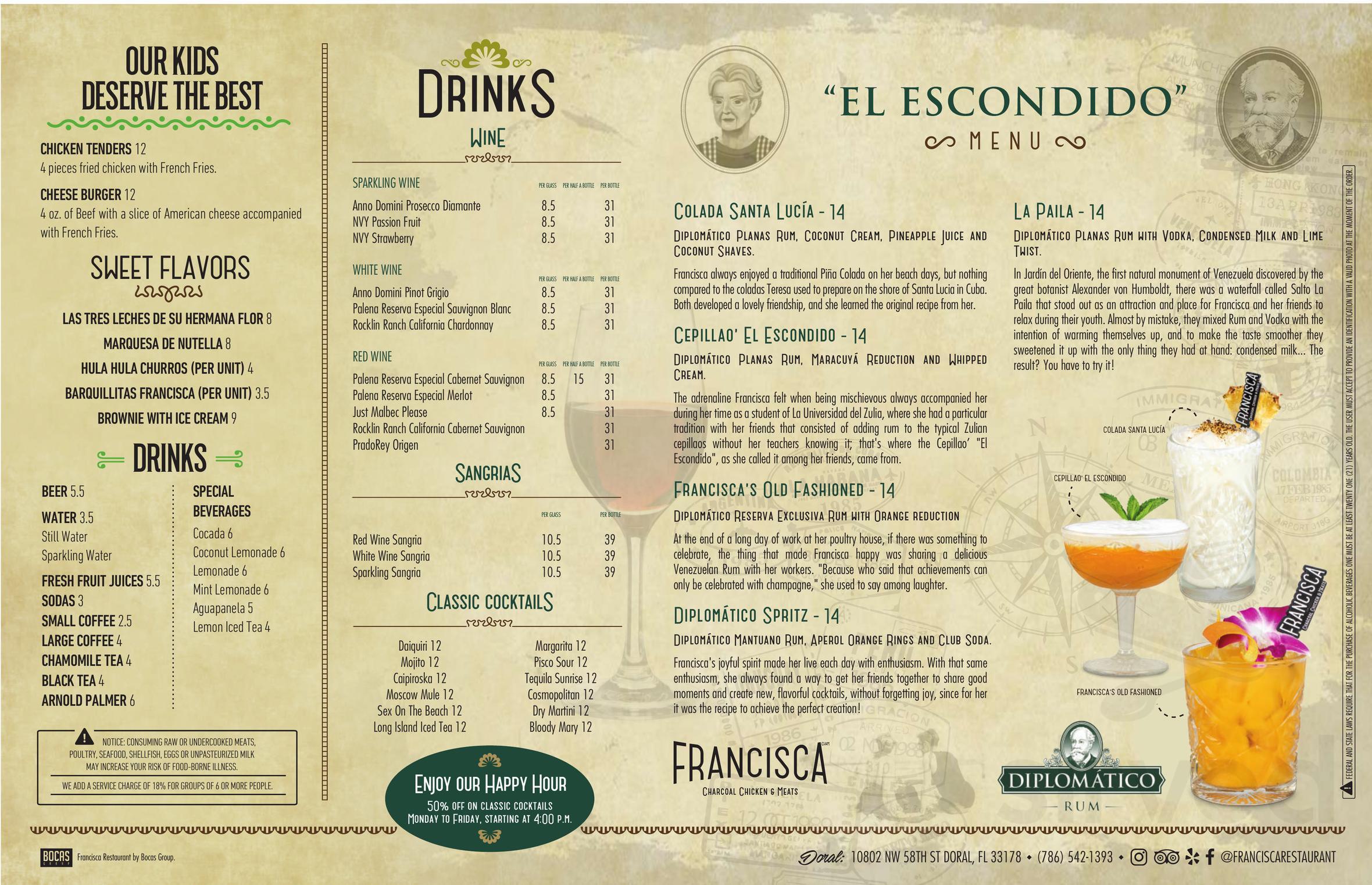 Francisca Charcoal Chicken & Meats (Kendall) menu in Miami, Florida, USA