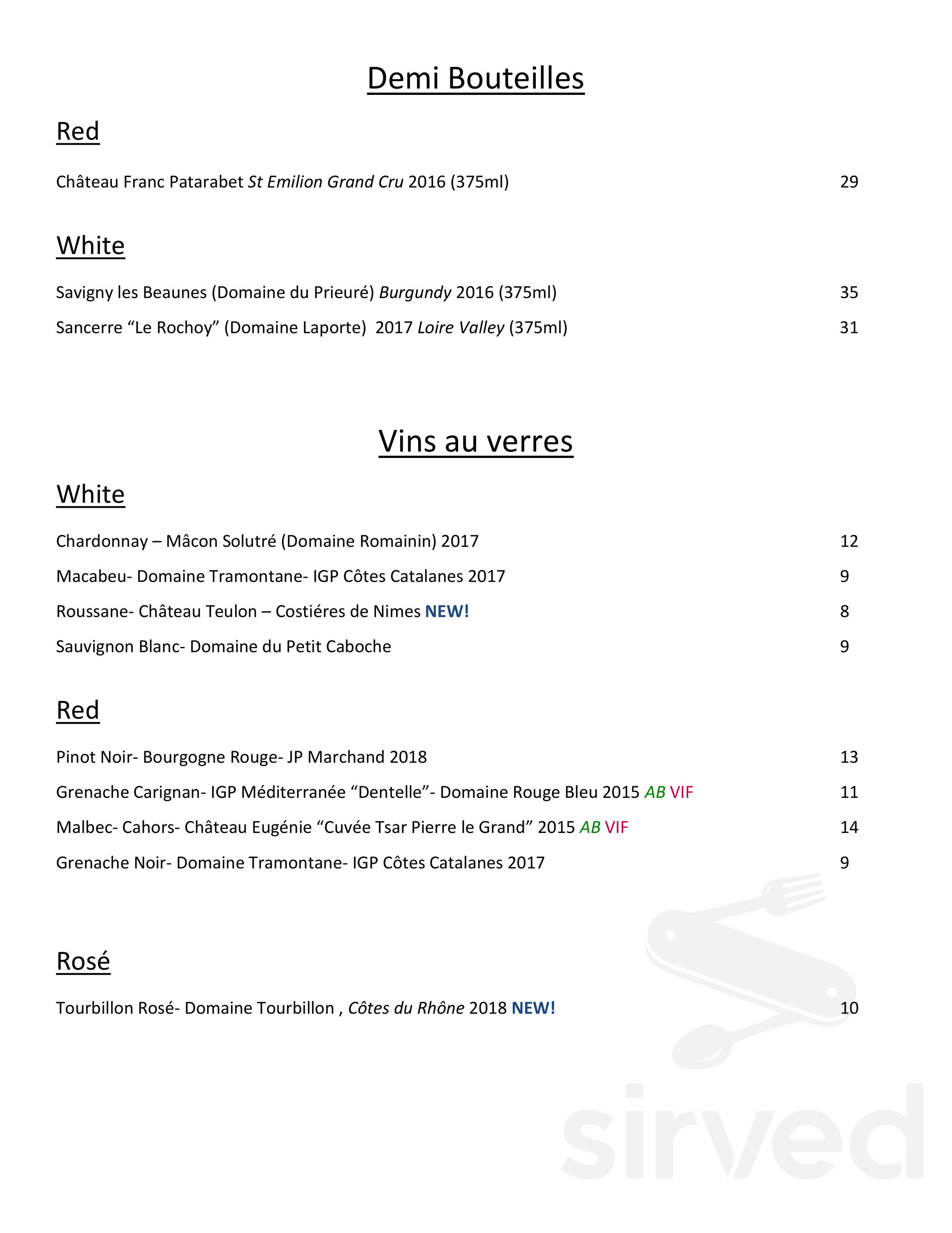 Menu - Houston TX's Bistro 555 | Sirved