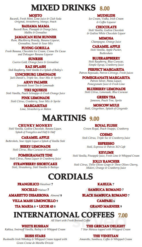 Seven Star Diner menu in Sewell, New Jersey, USA
