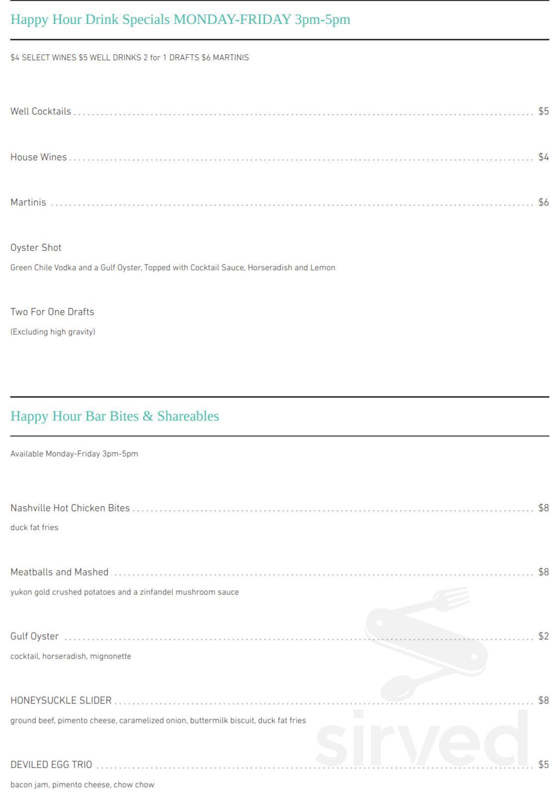 The Honeysuckle menu in Franklin, Tennessee, USA