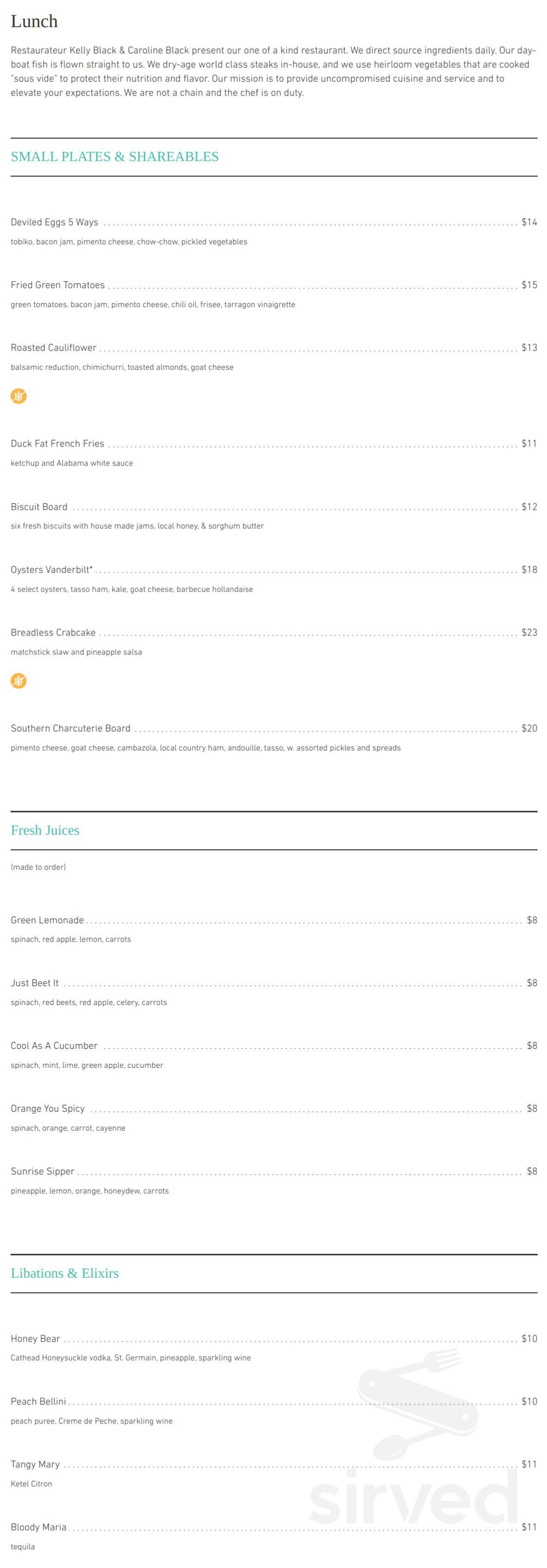 The Honeysuckle menu in Franklin, Tennessee, USA