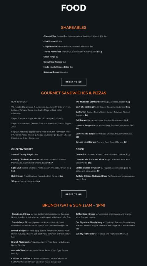 Mudhook Bar and Kitchen menu in Duncanville, Texas, USA