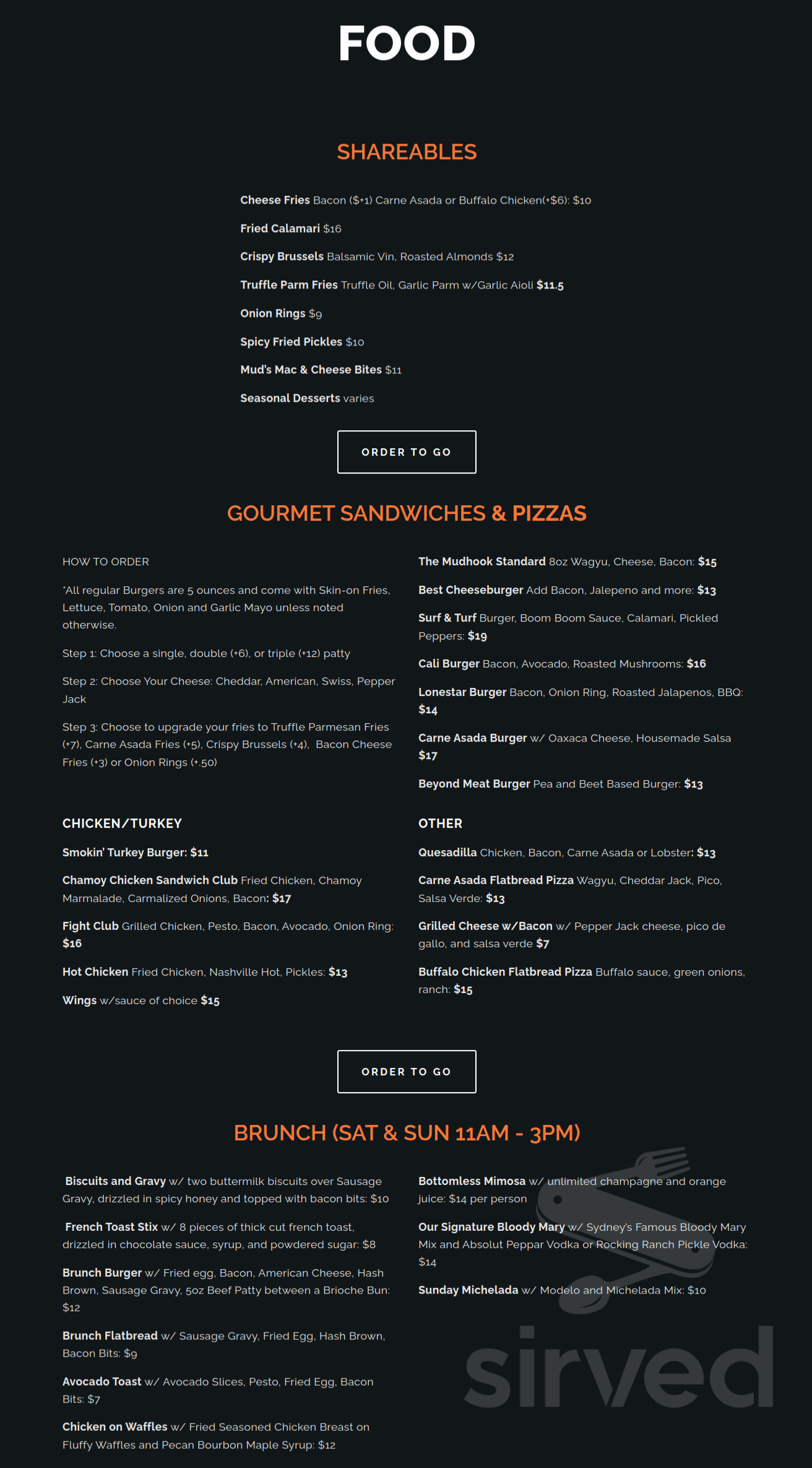 Mudhook Bar and Kitchen menu in Duncanville, Texas, USA