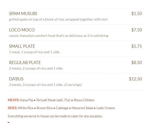 Maui Bus Stop menu in Fort Walton Beach, Florida, USA