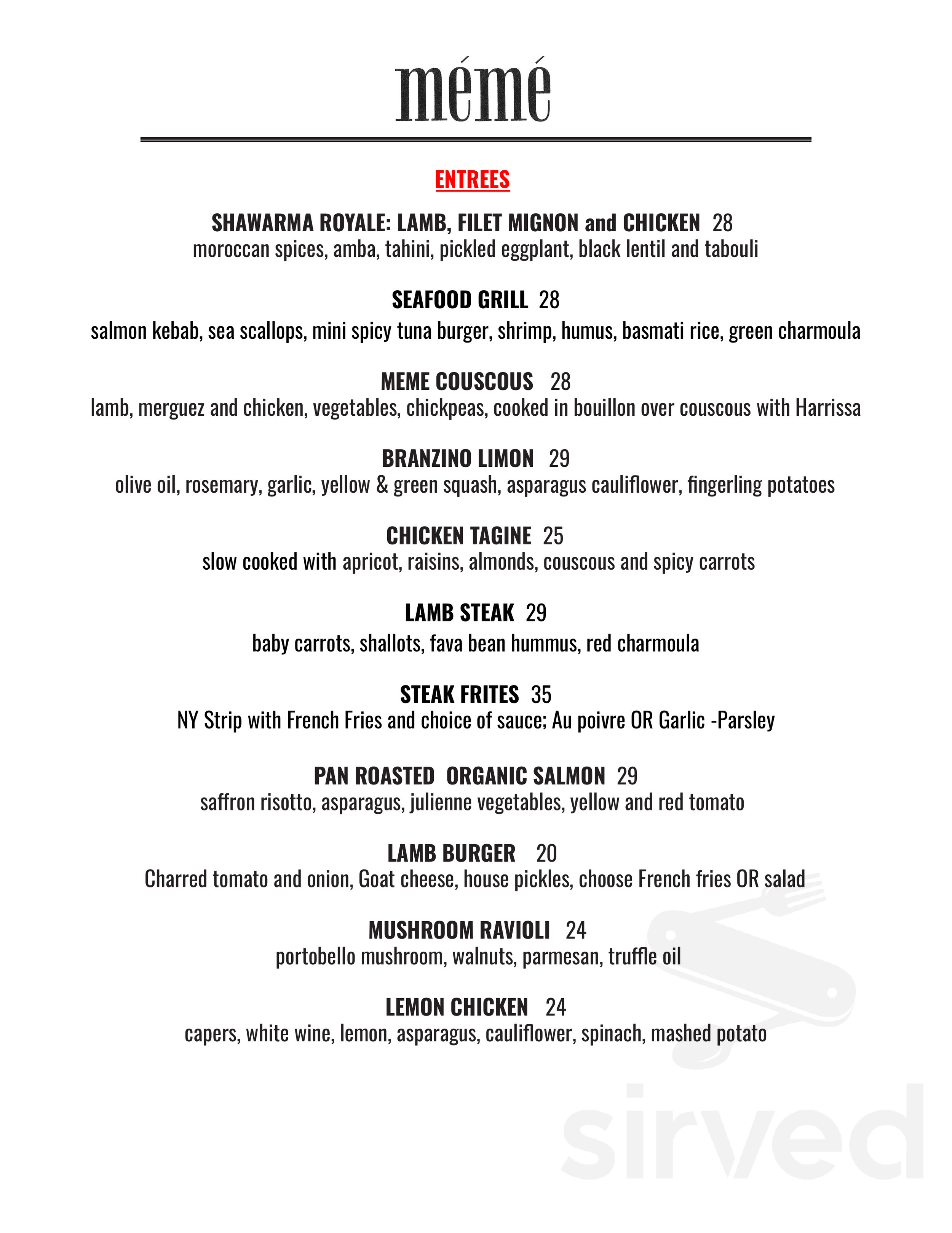 Mémé Mediterranean menu in New York, New York, USA
