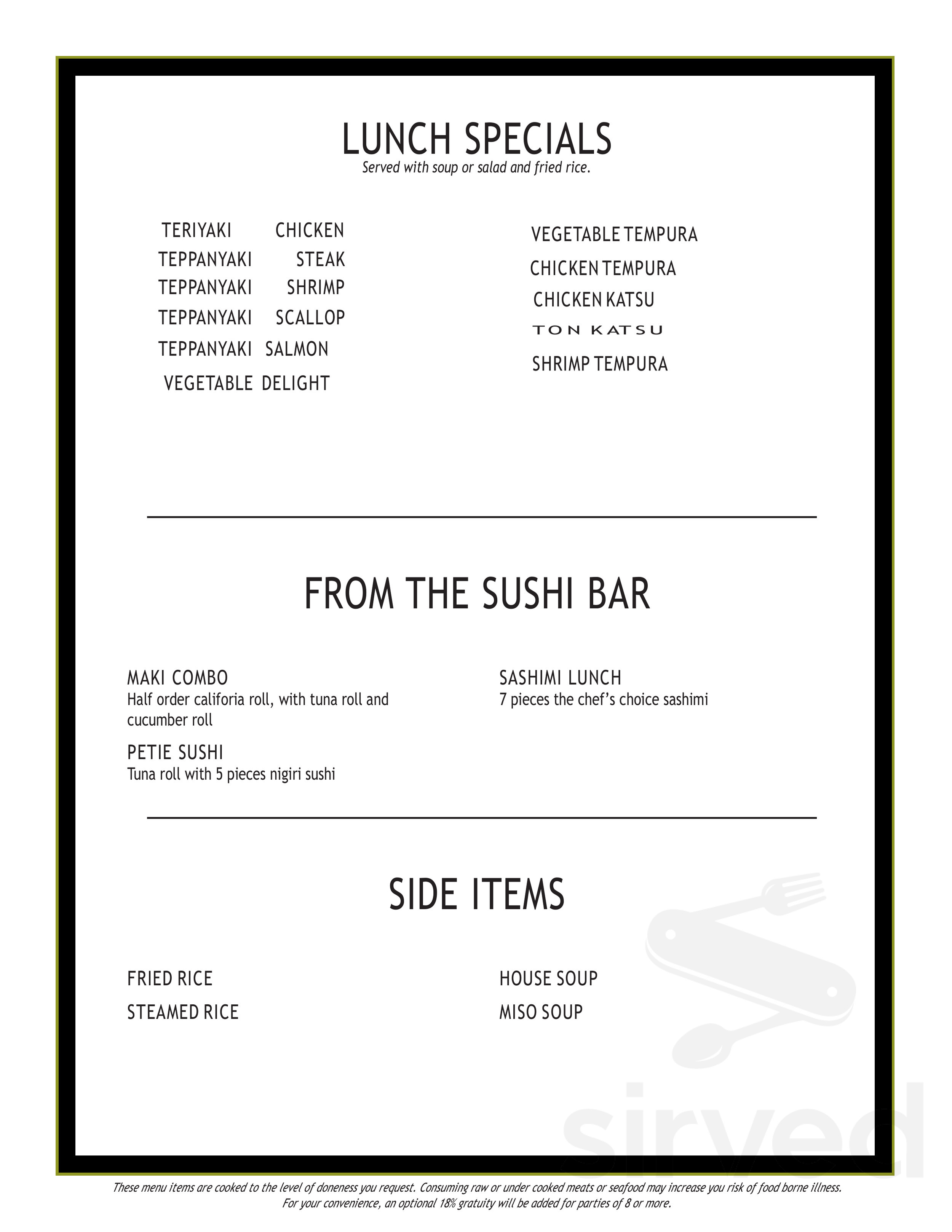 Asuka Japanese Steak House & Sushi menu in Nicholasville, Kentucky, USA