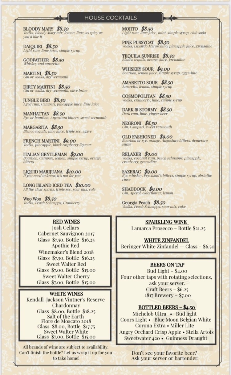 The Gemstone menu in Amory, Mississippi, USA