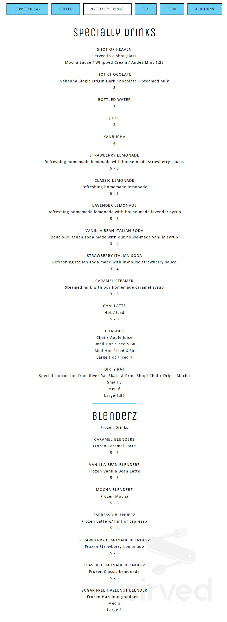 Uplift Coffee menu in Lawrence, Kansas, USA