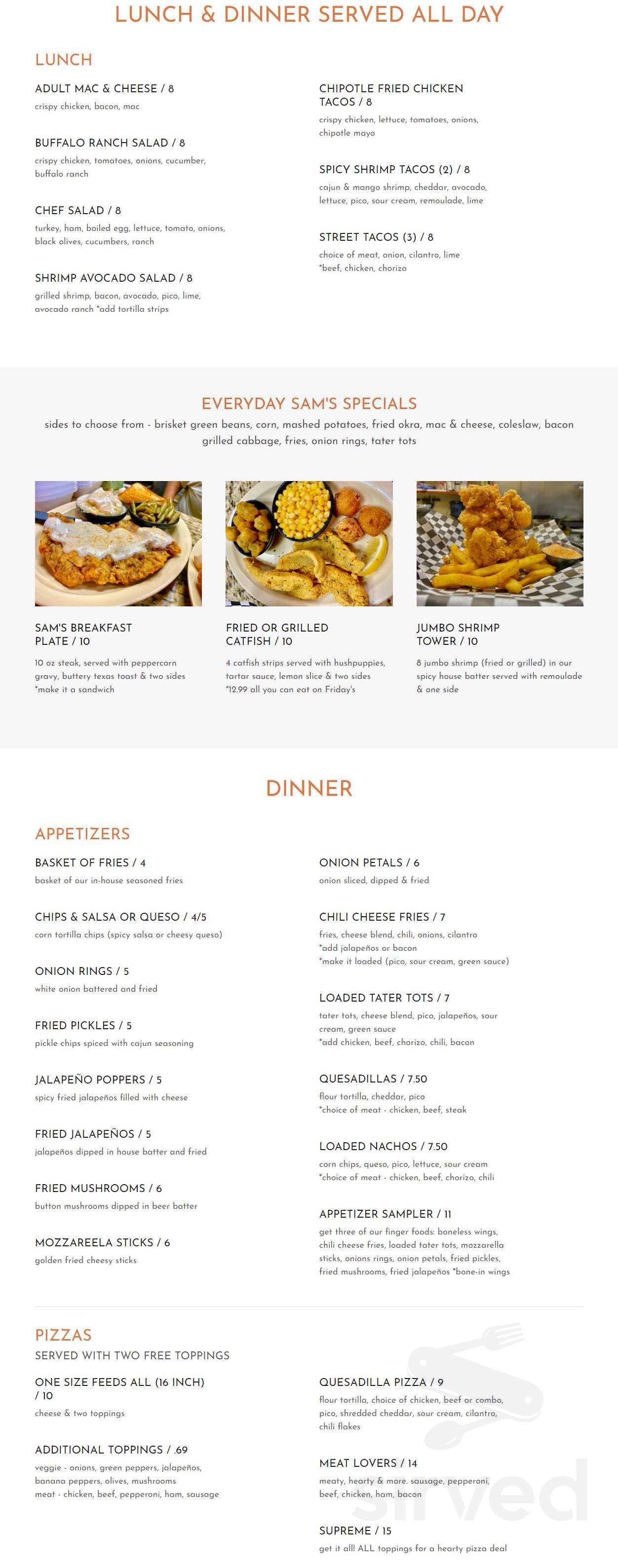 Sam's Grill & Bar menus in Fort Worth, Texas, United States