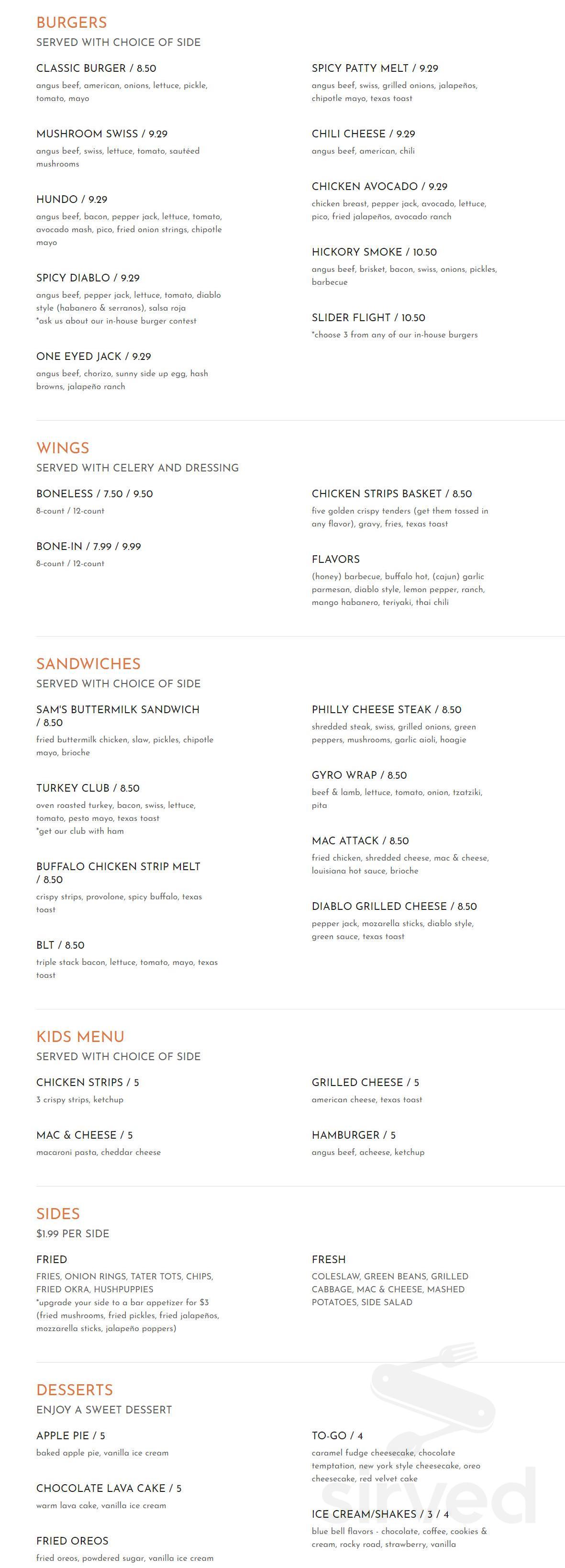 Sam's Grill & Bar menus in Fort Worth, Texas, United States