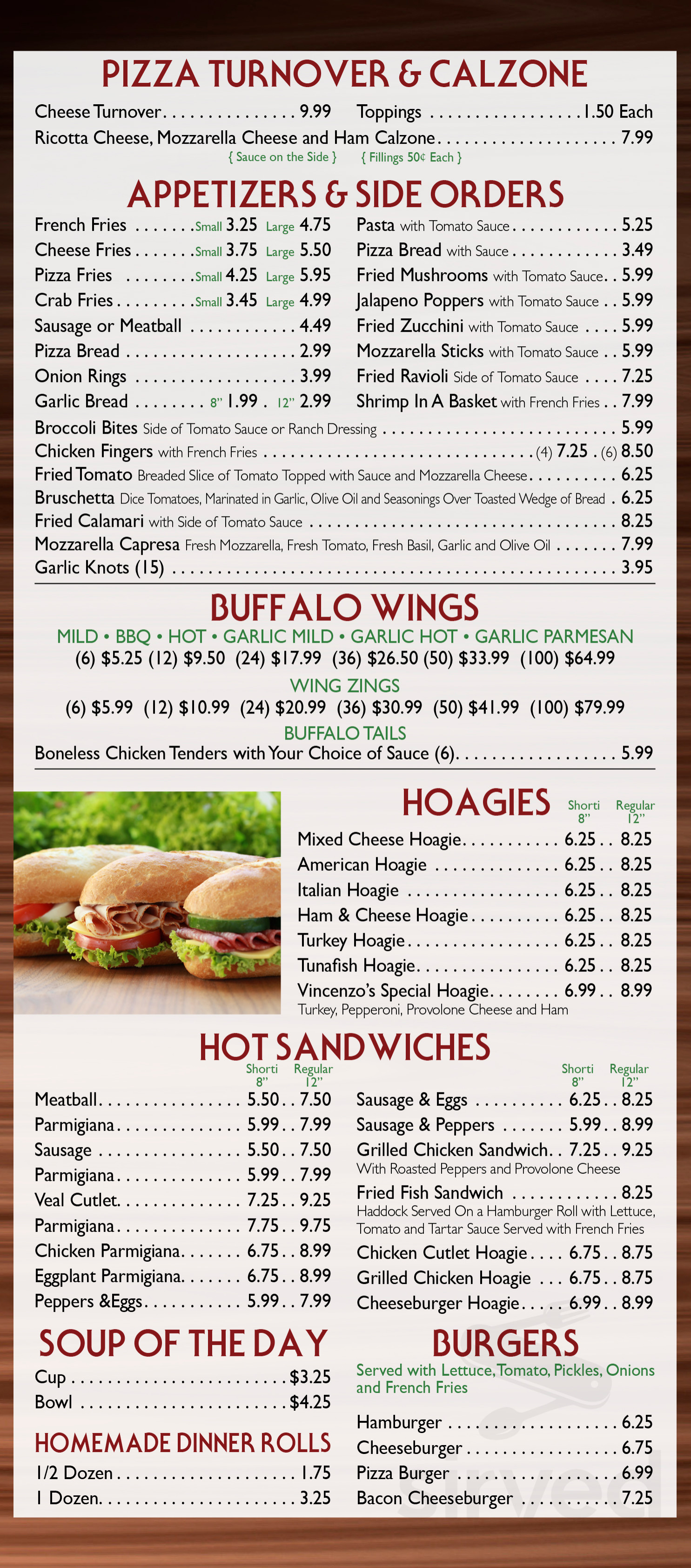 Vincenzo's menu in Willingboro, New Jersey, USA