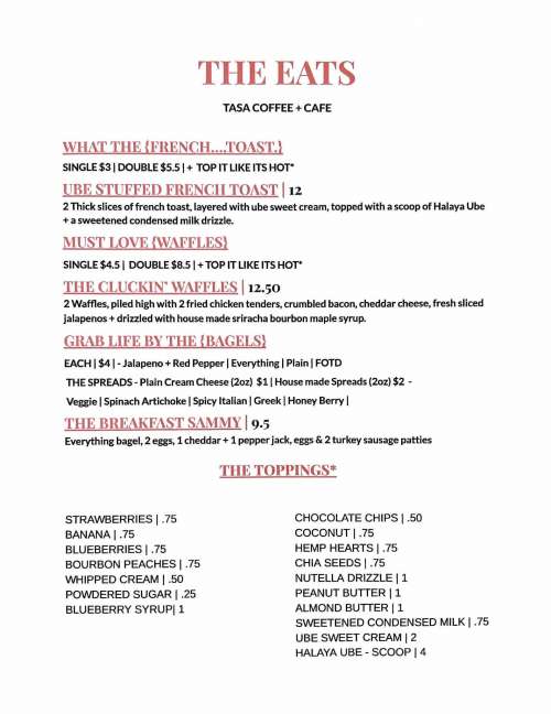 TASA Coffee + Cafe menu in Fort Mohave, Arizona, USA