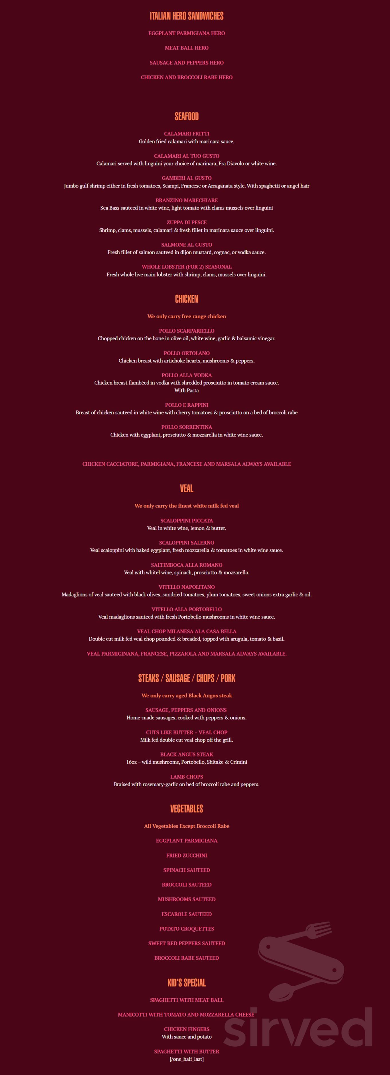 Casa Bella menu in New York, New York, USA