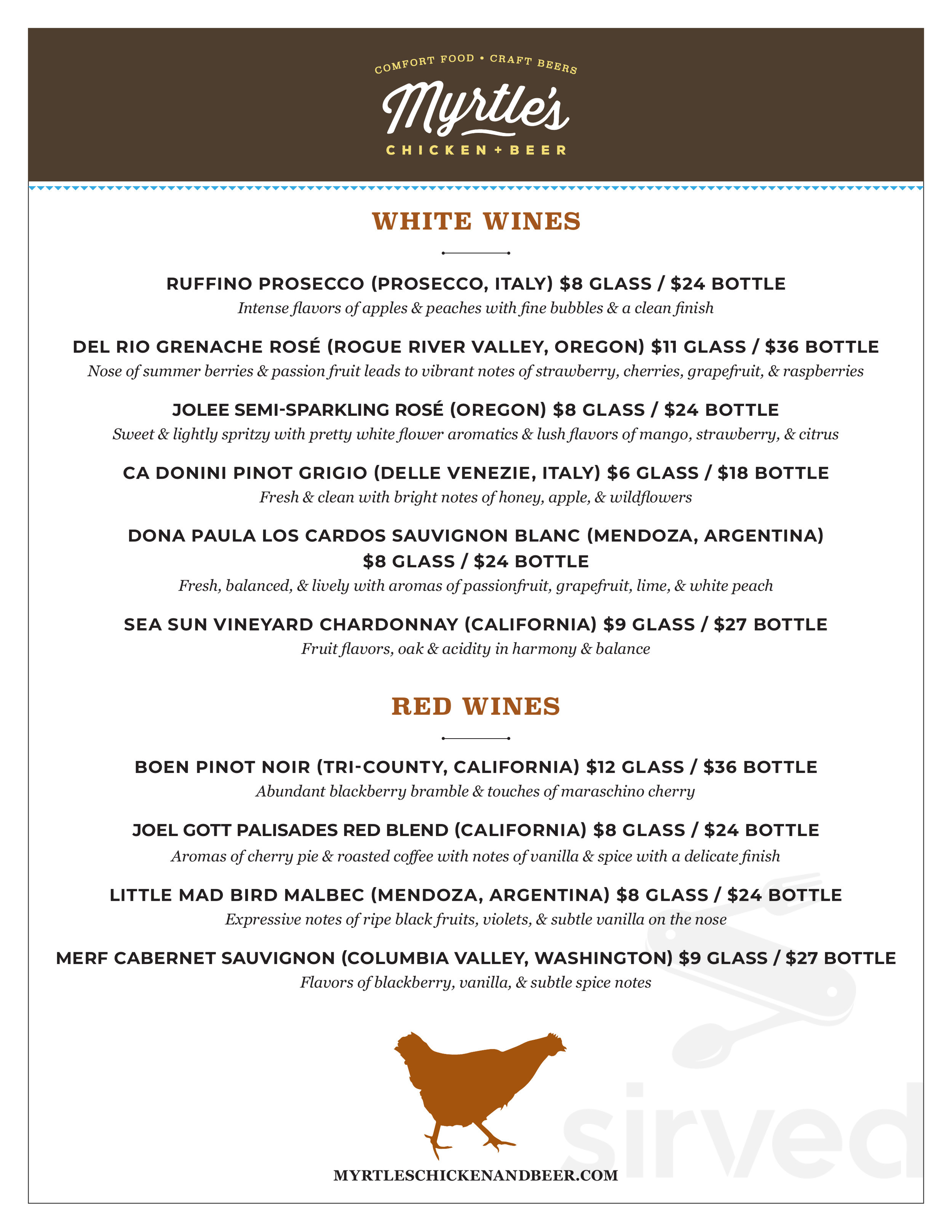 Myrtle's Chicken and Beer menu in Knoxville, Tennessee, USA