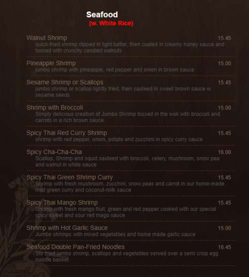 Red Bowl Asian Bistro menu in Greenville, South Carolina, USA